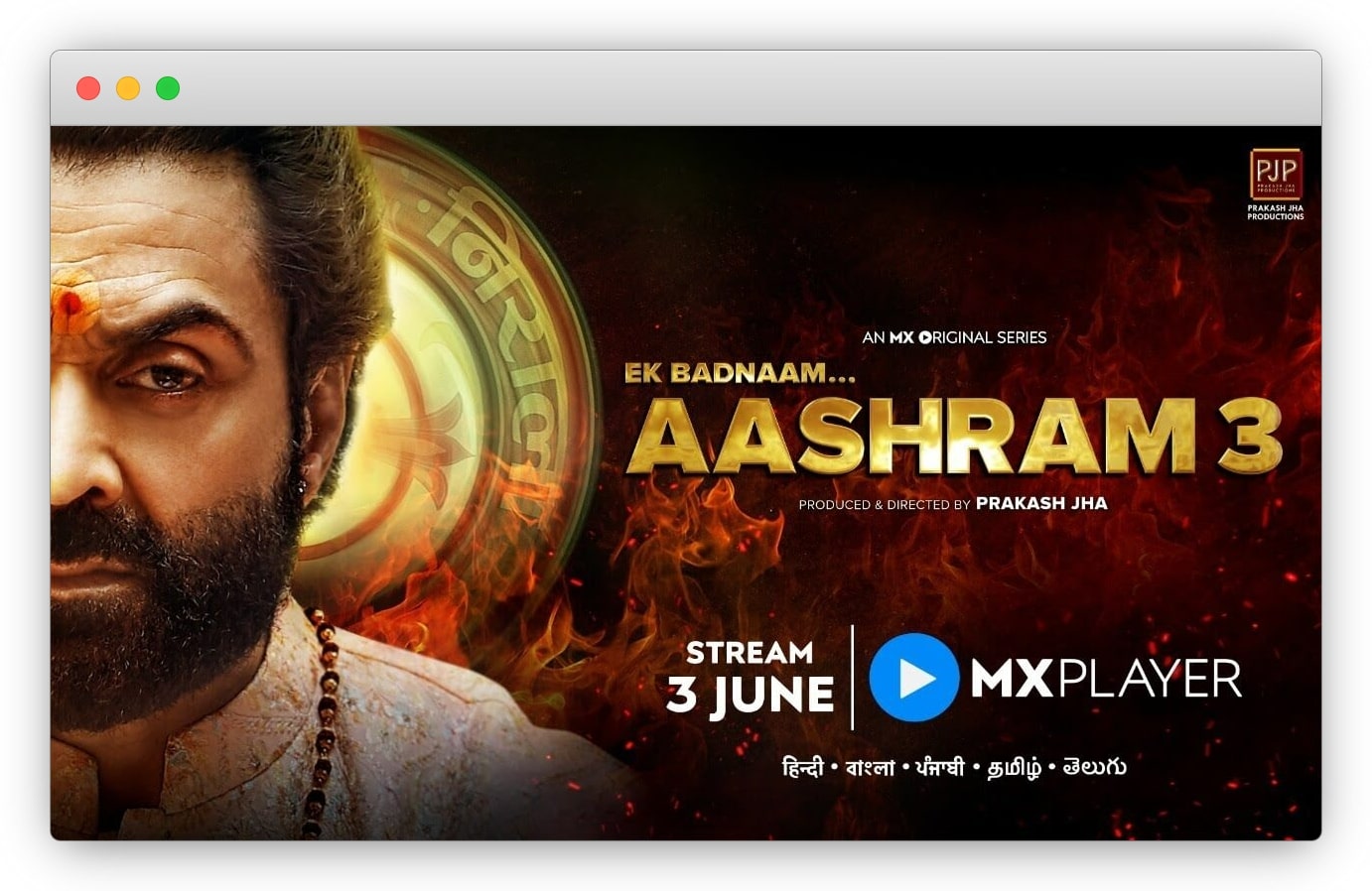 How to watch Aashram season 3 online on Mx Player for free